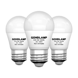 gohdlamp led refrigerator light bulb 5w 50watt equivalent,waterproof replacement for frigidaire,120v e26 a15 freezer light bulbs daylight white 5000k 500 lumen,non-dimmable, 3 packs