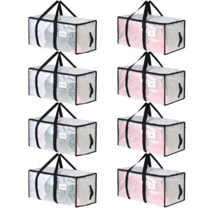 rihim clear moving bags 90l - 8 pack large heavy duty storage bags with zipper, pp plastic, waterproof - moving totes with lids, packing and storage clothes, pillow etc