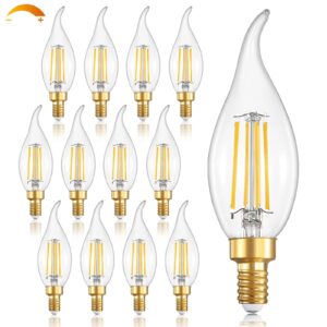 weddeg e12 led candelabra bulbs 40 watt equivalent, dimmable 2700k warm white led candle light bulbs, 460lm 4w flame tip ca10 chandelier light bulbs, 90+cri, 12-pack