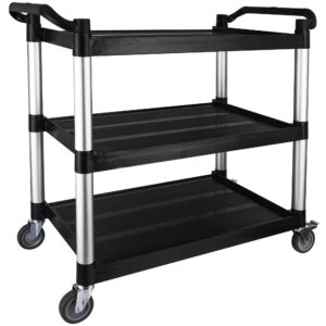 utility cart on wheels 3 tiers service cart with wheels plastic heavy duty carts for restaurant/kitchen/hotel/laundry/studio/garage-large