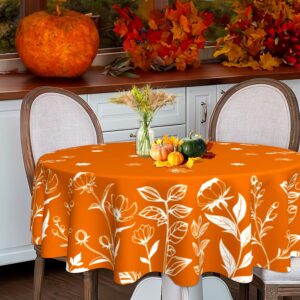 KORVITA Fall Round Tablecloth 60 Inch Thanksgiving Autumn Harvest Orange Wild Flowers Table Washable Microfiber Tablecloth Decorative Table Covers for Picnic Party