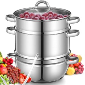 fohere 11qt steam juicer extractor for canning, juice steamer stainless steel for fruit & vegetables with glass lid, hose, clamp, loop handles, multipots cookware for making juice, jelly, sauces