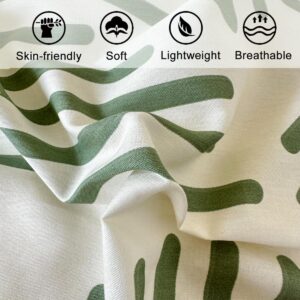 LMONMOO Striped Duvet Cover Queen, White 100% Cotton Duvet Cover with Green Stripes Pattern Printed Comforter Cover Reversible Floral Bedding Set with Zipper Closure(White, Queen)