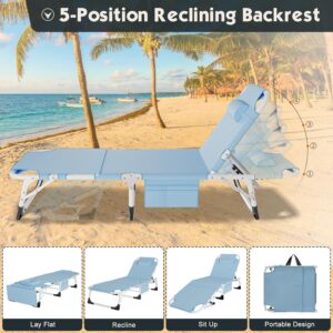 MOPHOTO Folding Chaise Lounge Chair 5-Position, Folding Cot, Heavy Duty Patio Chaise Lounge Beach Chair with Face Hole for Outside, Poolside, Beach, Lawn, Camping