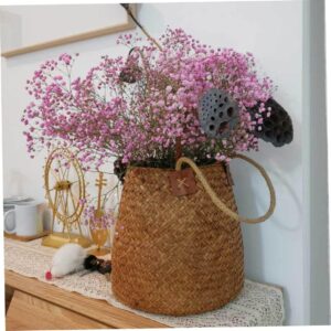 CNAFGBGG 2PCS Seagrass Woven Basket Seagrass Storage Basket Straw Belly Storage Flower Plant Pot Vase Organizer with Handles for Laundry Picnic Grocery