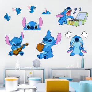 crytoron lilo and stitch wall stickers disney cartoon wall decals diy peel and stick vinyl wall decor for kid girls boys bedroom living room house fun (size: 16×24 inch)