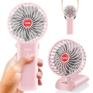 small portable fan handheld and rechargeable: pink mini hand fans 4 speeds adjustable cool air wind multi angle folding battery operated usb powered quiet personal fans for women travel outdoor home