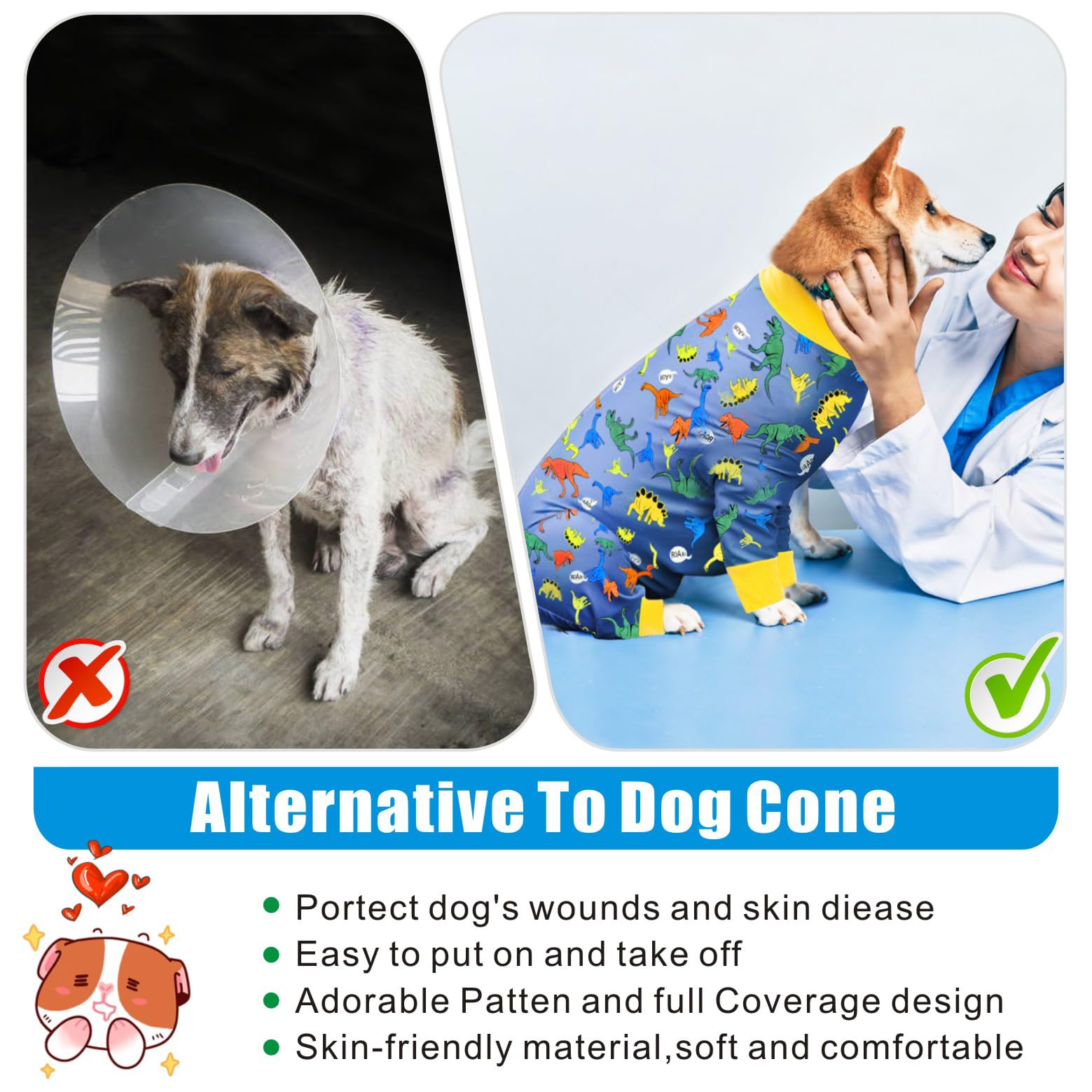 Mosucoirl Recovery Suit for Dogs After Surgery,Dog Pajamas Bodysuit Full Body Large Medium Dog Recovery Onesie Surgical Suit for Prevent Licking Cone Alternative Pet Surgical Suit Male Female