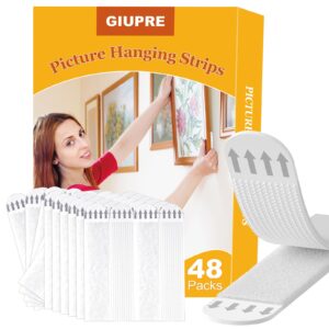 giupre picture hanging strips - 24-pairs(48 strips) wall sticky for hanging pictures on wall without nails, adhesive picture hangers heavy duty no damage picture hanging