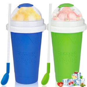 slushie maker cup 2 pack, quick frozen magic slushy cup, double layer silicone slushie maker, diy cooling cup smoothie squeeze cup with lid straw for kids, family