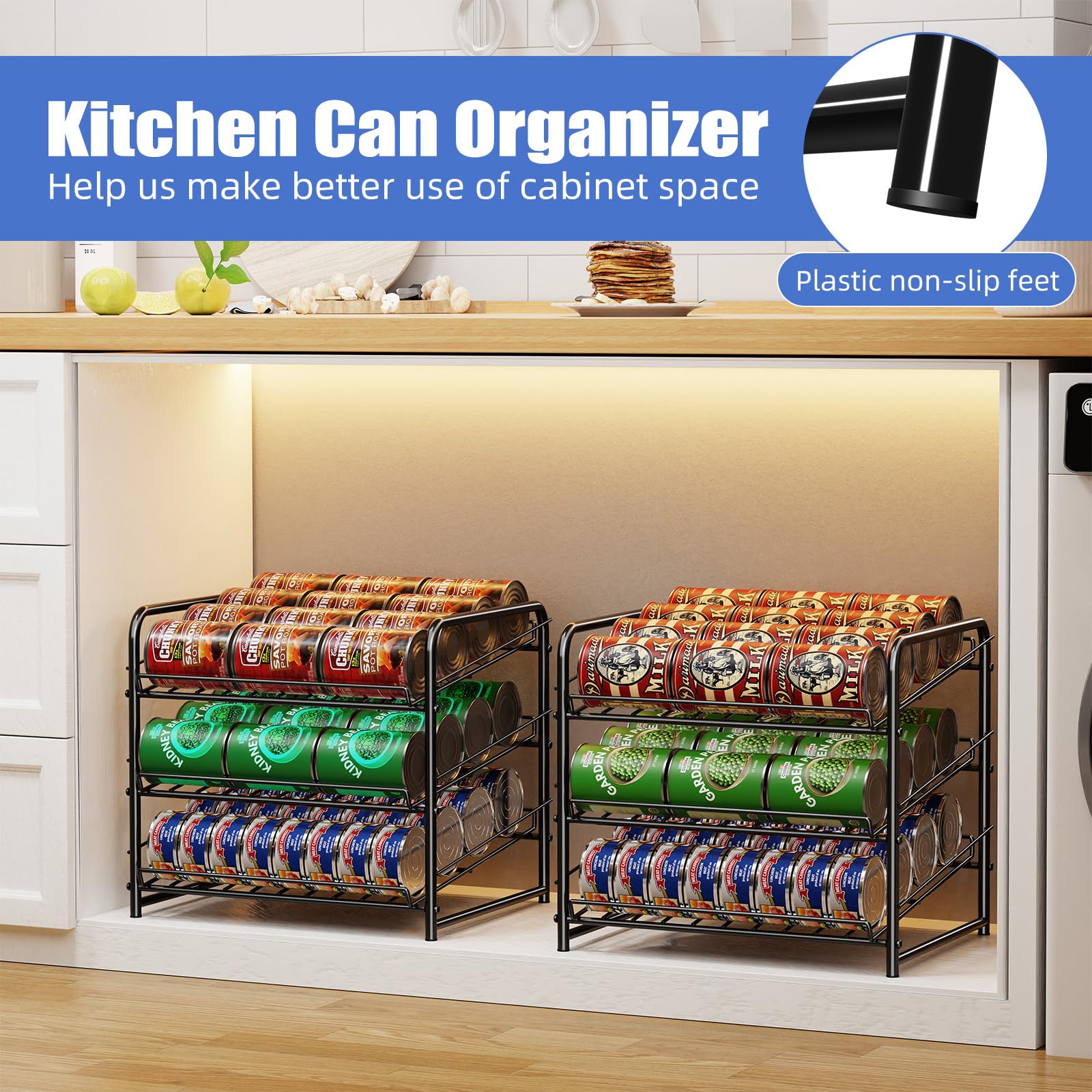 Simple Trending Can Rack Organizer, Stackable Can Storage Dispenser Holds up to 36 Cans for Kitchen Cabinet or Pantry, Black