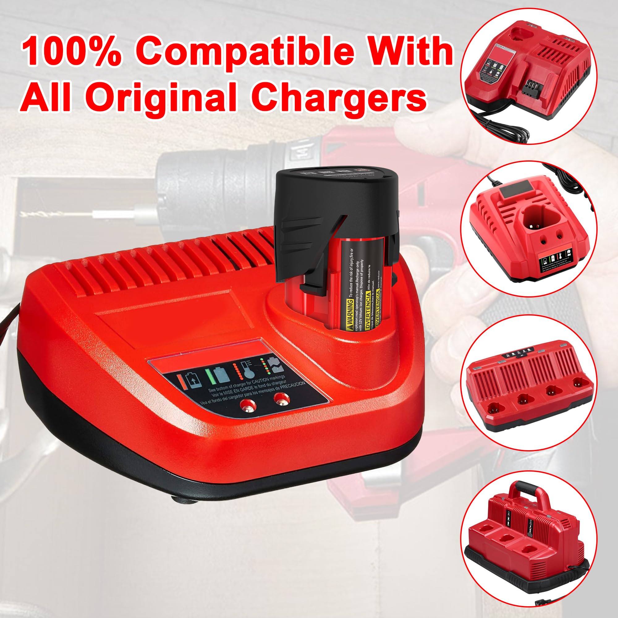 BULL-TECH 12V 48-11-2425 2.5 AH for Milwaukee m12 Battery,Compatible with All Power 12V Milwaukee Power+ Tools