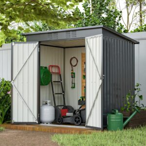 chunly 6 x 4 ft outdoor storage shed with 2 double hinged door & floor base, all weather tool shed outdoor storage lockable garden shed storage room for garden patio backyard lawn black