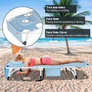 MOPHOTO Folding Chaise Lounge Chair 5-Position, Folding Cot, Heavy Duty Patio Chaise Lounge Beach Chair with Face Hole for Outside, Poolside, Beach, Lawn, Camping