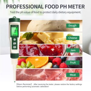 RAINLEOTI Digital pH Meter for Food,Food PH Tester 2 Probe 0.01 Resolution High Accuracy Digital PH Meter with Backlit LCD Display & ATC for Meter,Sourdough,Fruit,Cheese,Bread,Soft Soil Water&Solution