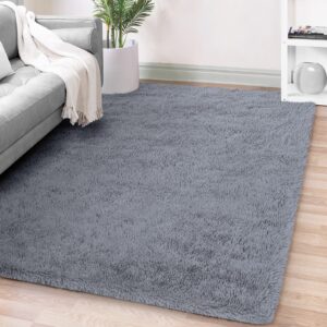 fvvrax fluffy large area rug for bedroom living room, 4x6 grey rug shaggy carpet for bedroom, soft fuzzy shag carpet for kids boys girls room, plush throw nursery rug for college dorm home decor