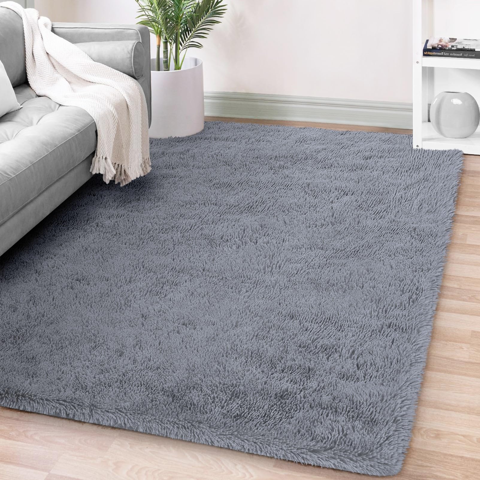 FVVRAX Fluffy Large Area Rug for Bedroom Living Room, 4x6 Grey Rug Shaggy Carpet for Bedroom, Soft Fuzzy Shag Carpet for Kids Boys Girls Room, Plush Throw Nursery Rug for College Dorm Home Decor