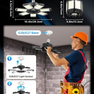 HAPYLUMI LED Garage Light 200W, Super Bright Garage Lights 20000LM Garage Lights Ceiling Led with 7 Adjustable Panels 6500K Led Shop Lights Screw in E26/E27 Bulb Socket for Garage Basement Lighting