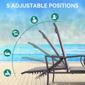 YITAHOME Outdoor Chaise Lounge Chair Set of 2, Patio Lounge Chair with 5 Adjustable Positions, Textile Pool Chaise Lounger for Outdoor, Patio, Beach, Yard (Beige)