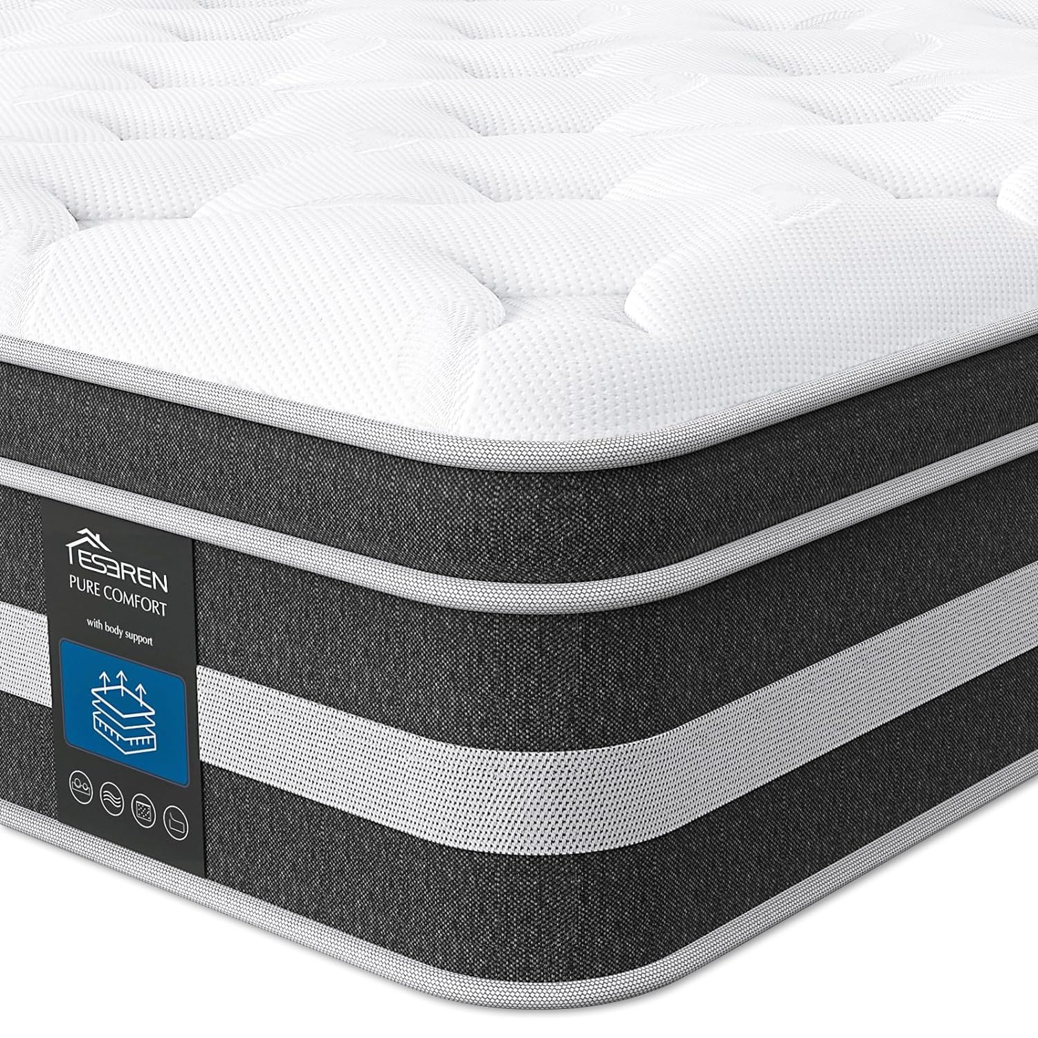 Eseren Full Size Mattress, 12 inch Gel Memory Foam Hybrid Mattress, Individual Pocket Spring Full Bed Mattress, Breathable - Medium Firm - Motion Isolation Double Mattress, 75 x 54 x 12 Inch