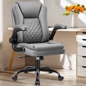 brick attic office chair, executive office chair leather ergonomic computer desk chair with wheels swivel task chair with lumbar support and flip-up armrests gray