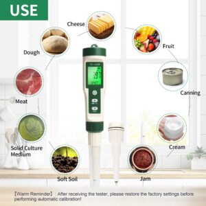 RAINLEOTI Digital pH Meter for Food,Food PH Tester 2 Probe 0.01 Resolution High Accuracy Digital PH Meter with Backlit LCD Display & ATC for Meter,Sourdough,Fruit,Cheese,Bread,Soft Soil Water&Solution