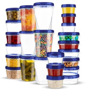 plasticpro 24 pack twist top containers assorted sizes plastic food storage containers with blue twist on lids stackable reusable