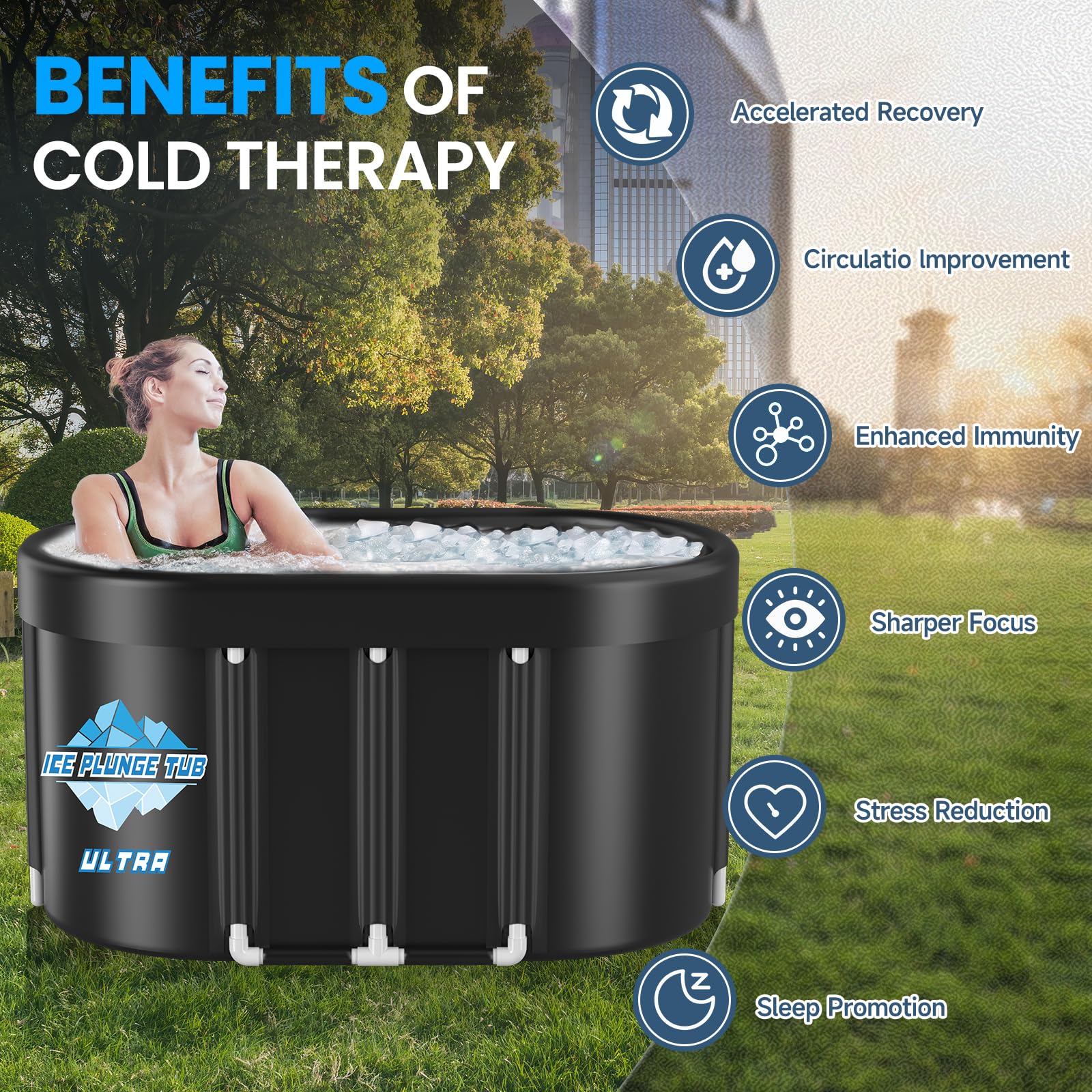 XXL Large Oval Ice Bath Tub for Athletes - 102 Gallons Cold Plunge Tub for Post-Exercise Recovery, Portable Bathtub Adult, Suitable for Family Gardens, Gyms, Arena, and Cold Water Therapy Training