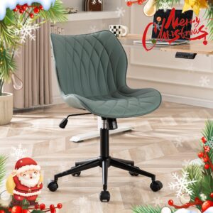 younuoke armless desk chair comfy office chair with wheels home ergonomic task chair adjustable computer chairs modern faux leather swivel chair upholstered makeup vanity chair(grayish green)