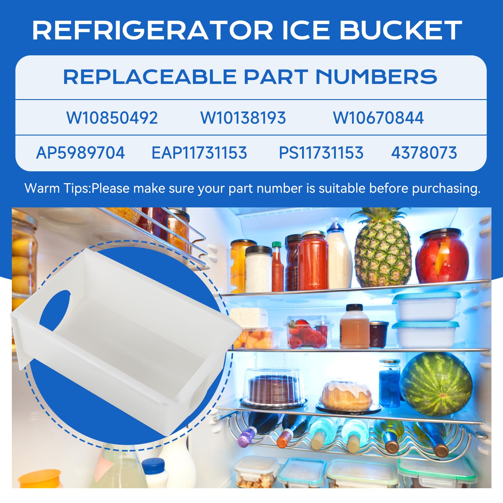 🅽🅴🆆 𝐔𝐩𝐠𝐫𝐚𝐝𝐞𝐝 W10850492 Refrigerator Ice Bucket Compatible with Whirlpool Amana Kenmore Maytag Refrigerators, W10670844 Ice Bucket, Ice Container Bin W10138193, WRS321SDHB00, PS11731153 Etc