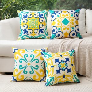 Ohok Outdoor Waterproof Pillow Covers 18x18 Set of 4 Farmhouse Decor Pillow Covers Outdoor Patio Throw Pillow Covers for Patio Funiture Garden Bed Couch Sofa (Abstract)