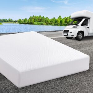 rv mattress short queen 8 inch memory foam mattress, green tea/gel medium firm bed mattress in a box for camper/trailer/truck, pressure relief mattress made in usa 75'' x 60''