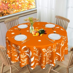 KORVITA Fall Round Tablecloth 60 Inch Thanksgiving Autumn Harvest Orange Wild Flowers Table Washable Microfiber Tablecloth Decorative Table Covers for Picnic Party