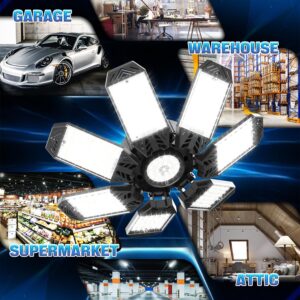 HAPYLUMI LED Garage Light 200W, Super Bright Garage Lights 20000LM Garage Lights Ceiling Led with 7 Adjustable Panels 6500K Led Shop Lights Screw in E26/E27 Bulb Socket for Garage Basement Lighting