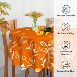 KORVITA Fall Round Tablecloth 60 Inch Thanksgiving Autumn Harvest Orange Wild Flowers Table Washable Microfiber Tablecloth Decorative Table Covers for Picnic Party