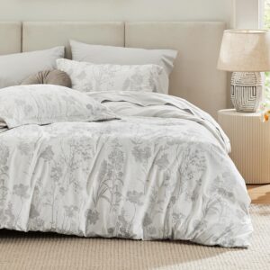 bedsure flannel velvet duvet cover king size, ultra soft breathable fluffy fleece comforter cover set, all season cozy floral duvet cover with zipper closure, 3 pieces set, cream white