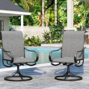 sophia & william patio chairs set of 2, swivel outdoor chairs textilene patio dining chairs heavy duty with metal frame support 300lbs for lawn yard garden all weather grey