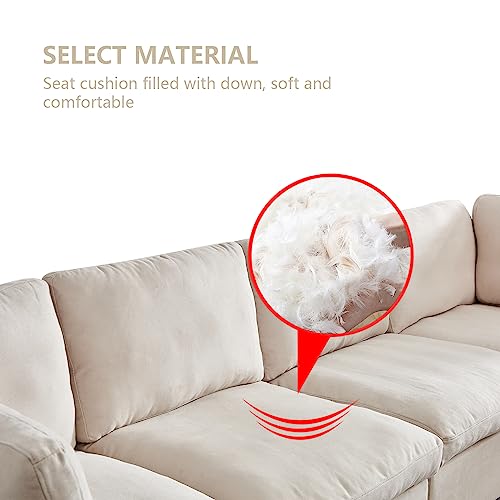 Oversized Reversible Sleeper Sectional Sofa Bed with Movable Ottomans and Detachable Cushions, DIY Combination Down Filled Cloud Couch,Minimalist 6 Seater Convertible Corner Sofá for Living Room