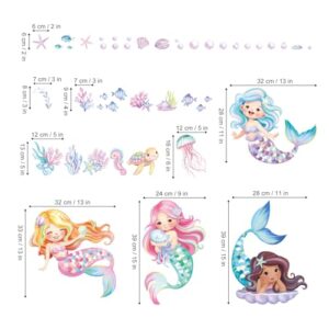 decalmile Under The Sea Mermaid Wall Decals Ocean Fish Starfish Turtle Wall Stickers Baby Nursery Girls Bedroom Bathroom Wall Decor