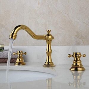 tecki kitchen taps faucet bath bathtub retro spout golden polished 3 pieces wash basin sink brass faucets deck mounted cold and hot water mixer tap