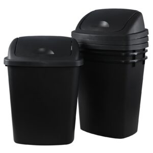 waikhomes 7 gallon plastic swing-top trash can, kitchen garbage can with lid, black, 4 pack