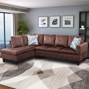 lostcat 97" w sectional sofa with chaise, modular sectional sofa, microfiber fabric modular couch, l shaped sofas & couches sectional couches for living room furniture sets, brown