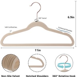 Tonswachic Baby Velvet Hangers 30 Pack - 11'' Inch Premium Non Slip Kids Felt Hangers for Clothes - Ultra Thin Baby Felt Hangers for Toddler Kids' Closet with 10 Hanger Clips - Beige