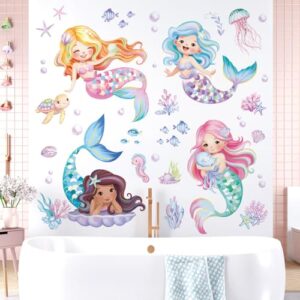 decalmile Under The Sea Mermaid Wall Decals Ocean Fish Starfish Turtle Wall Stickers Baby Nursery Girls Bedroom Bathroom Wall Decor