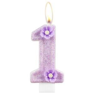 birthday number 1 candles, purple flower 1st birthday candles for cake topper decorations, birthday party wedding anniversary celebration supplies