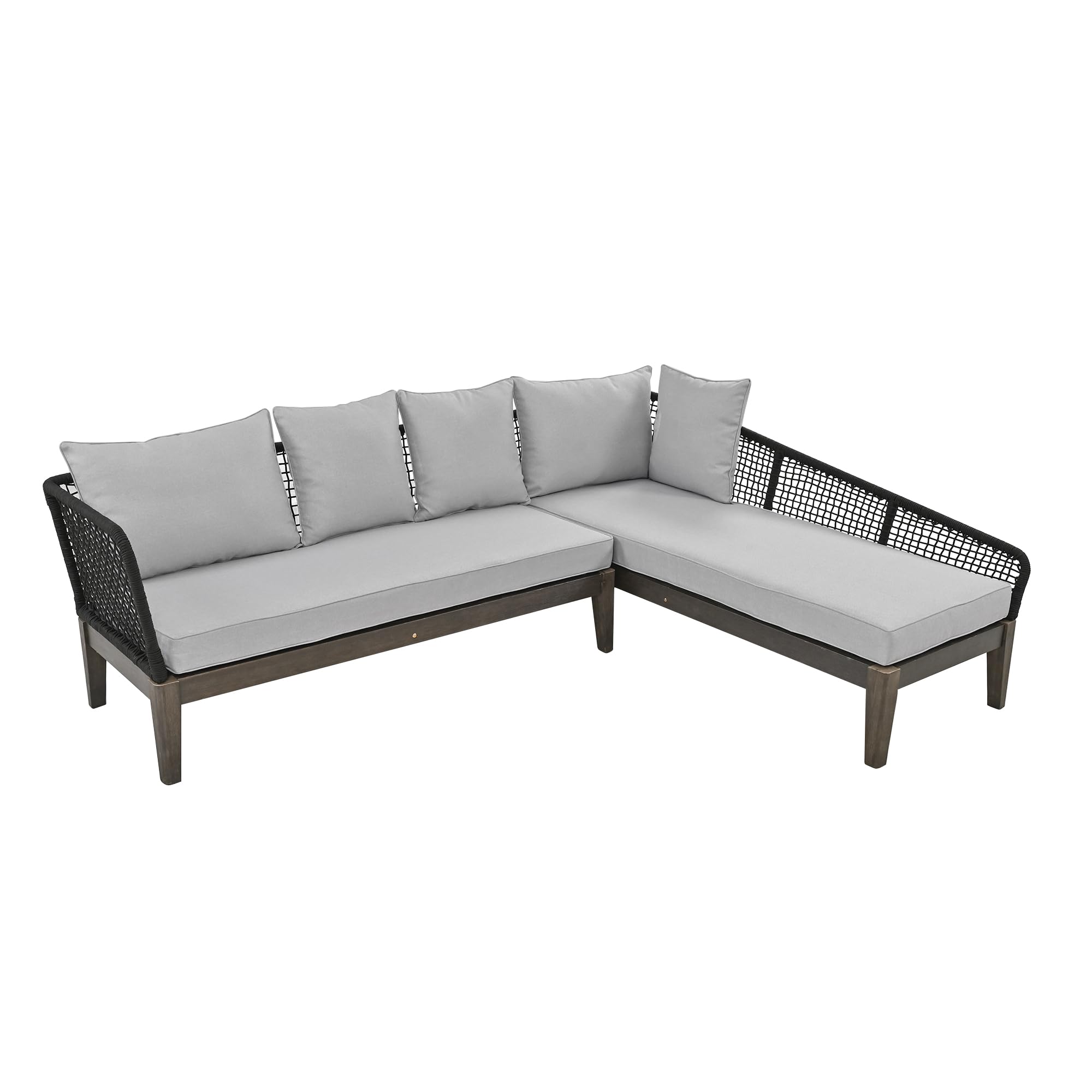 Merax L-Shaped Patio Sofa with Removable Cushions, All-Weather Outdoor Conversation Set with Throw Pillows for Garden, Lawn, Poolside, Grey