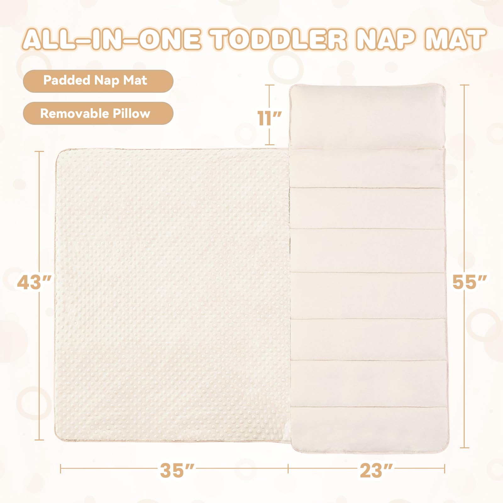 Toddler Nap Mat Beige Boho Tufted Geometric Kinder Nap Mats for Toddler Girls Boys Preschool Daycare Soft Fleece Kids Sleeping Mat Portable Sleeping Bag for Travel Camping