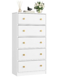 nicehill white dresser for bedroom with 5 drawers, fabric dresser storage tower, chest of drawers for closet, living room, hallway, entryway, woodeen dresser（white）