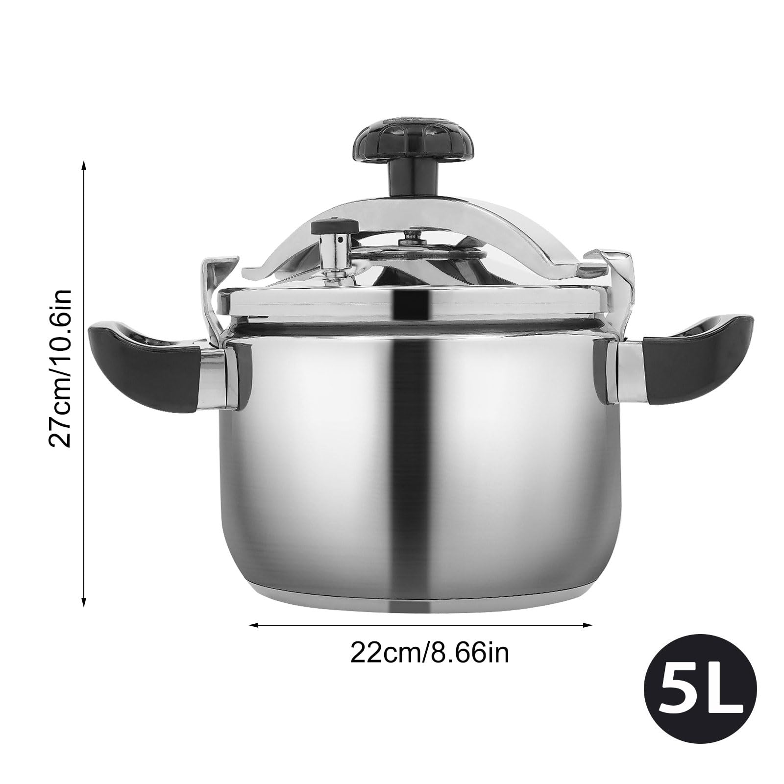 5L/4.54 Quart Pressure Cooker Stainless Steel Pressure Cooker with safety valve Easy to Clean Stove Top Pressure Canner Suitable for induction Cookware Pots and Pans,8.66"D×10.63"H