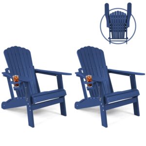 mguio folding adirondack chairs set of 2, fire pit chairs, plastic adirondack chairs weather resistant with cup holder, composite adirondack chairs, hdpe adirondack chairs outdoor